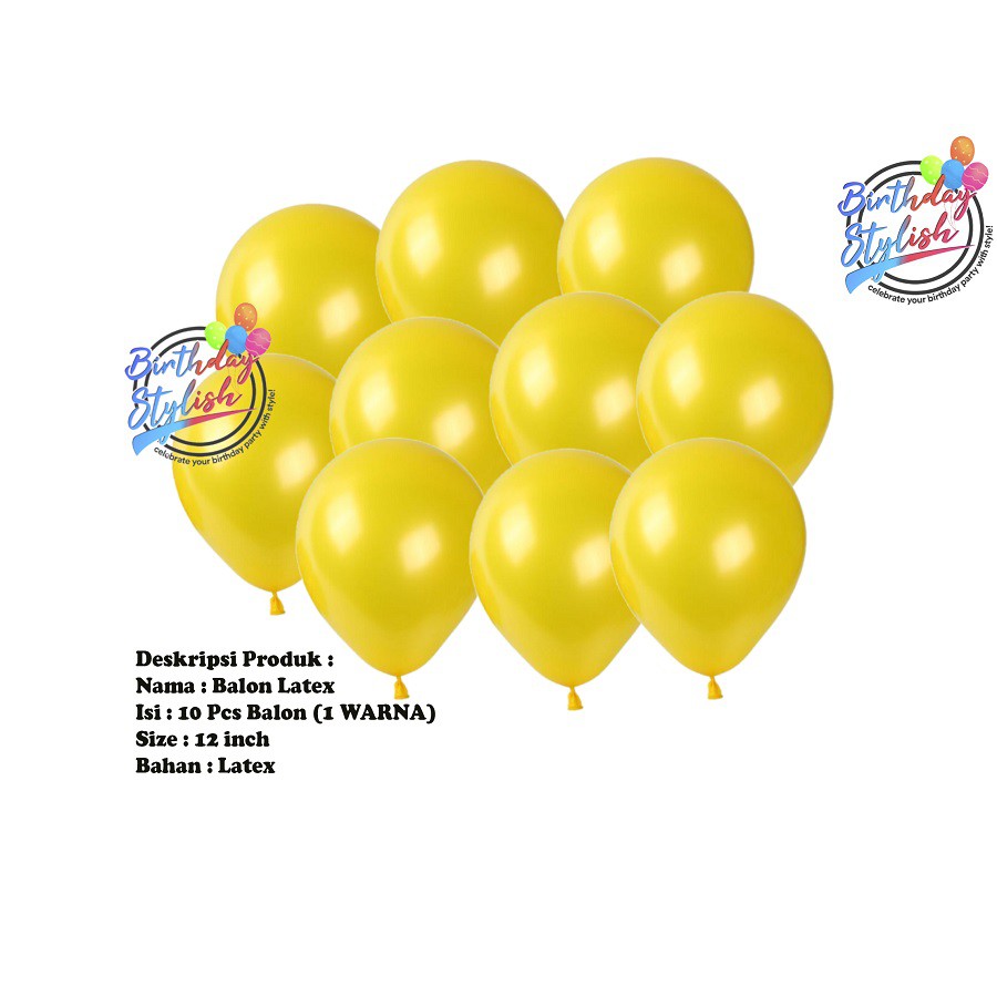 Jual Balon Latex Kuning Metalik isi 10 /Balon Metalik Kuning 12 inch ...