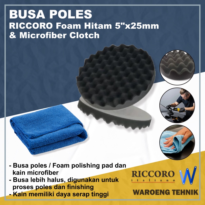 Jual Busa Poles 5in Hitam RICCORO Foam Polishing 5" & Magic Clotch Set ...