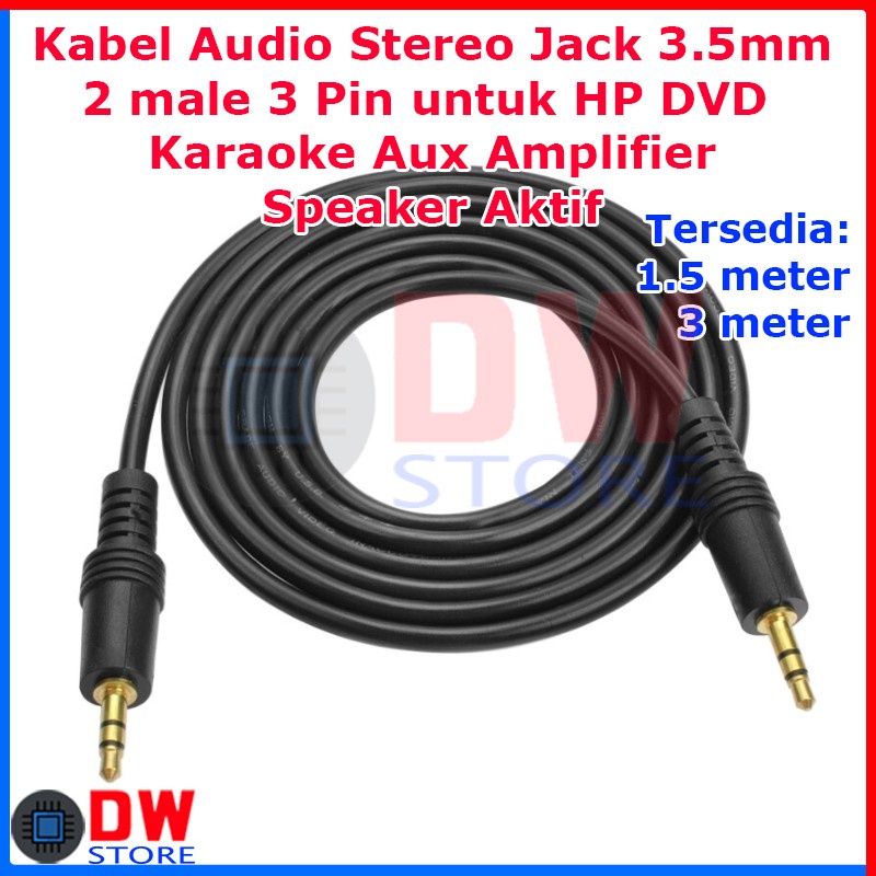 Jual Kabel Audio Stereo Jack 3.5mm 2 Male 3 Pin HP AUX Laptop Speaker Aktif | Shopee Indonesia
