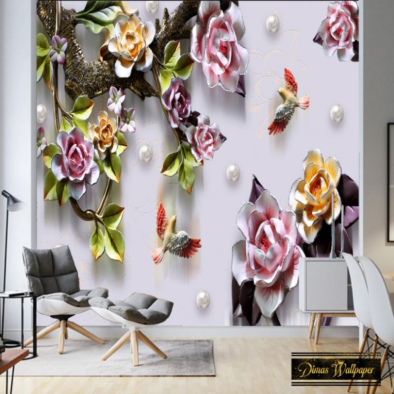 Jual Wallpaper 3D Custom Motif Bunga Visual Timbul Relief | Shopee ...