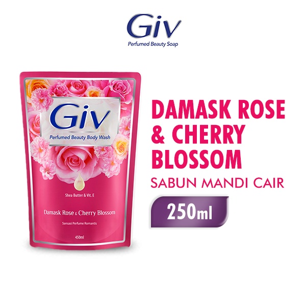 Jual Giv Sabun Mandi Cair Pink Damask Rose & Cherry Blossom Pouch 250 ...