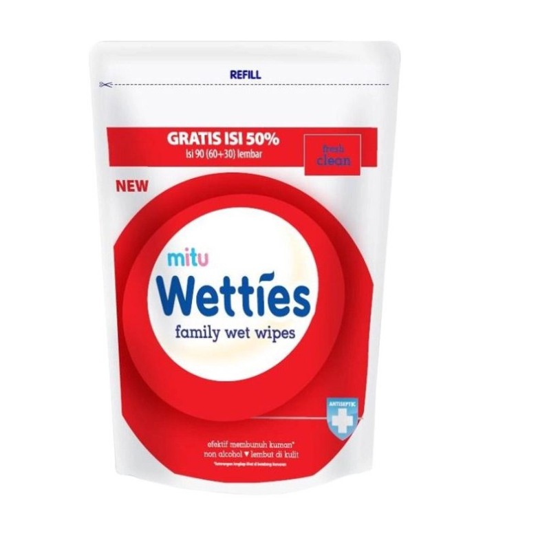 Jual Tissue Basah Mitu Wetties Refill Antiseptic FRESH CLEAN 90'S ...