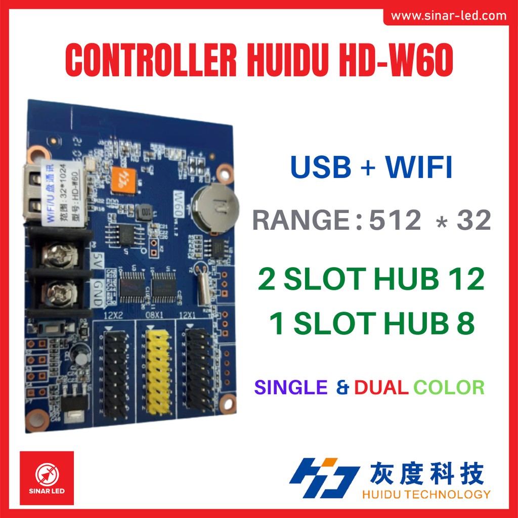 Jual CONTROLLER HUIDU HD-W60 HD W60 KONTROLER RUNNING TEXT SINGLE COLOR ...