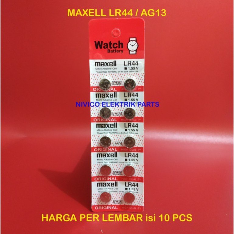 Jual Baterai Batere Batre Maxell LR44 LR 44 PERLEMBAR isi 10 Pcs / LR44 AG13 AG 13 / Baterai Jam ...