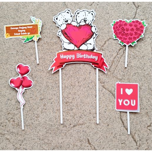 Jual satu set cake topper hiasan kue ulang tahun tema i love you aku ...