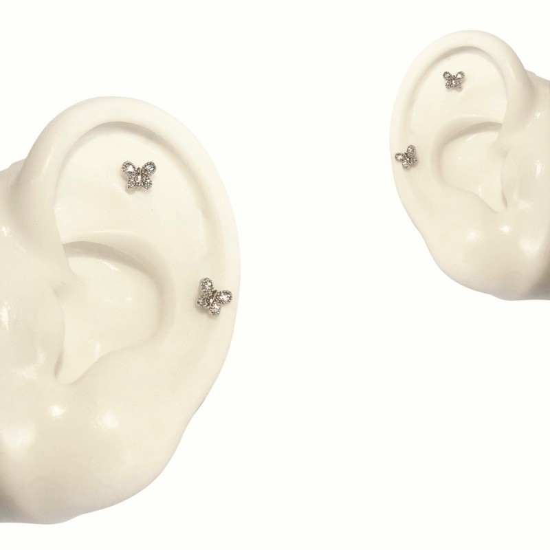 Jual mini butterfly ball-end earrings in SILVER colour (V6) / anting ...