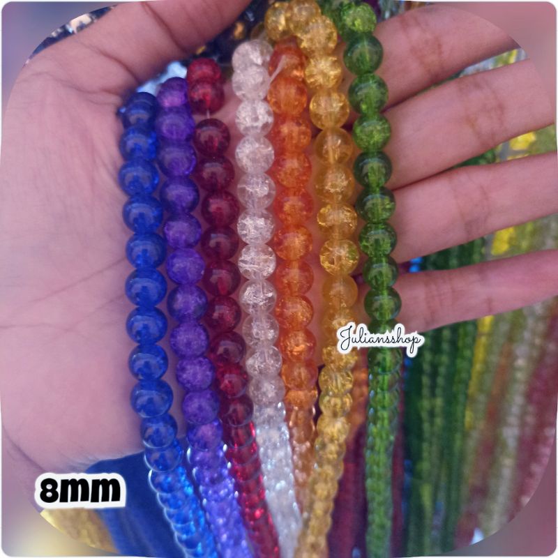 Jual [1 STRING] Manik 8mm Mote Batu Kristal Pecah Retak Satu Tone Warna ...