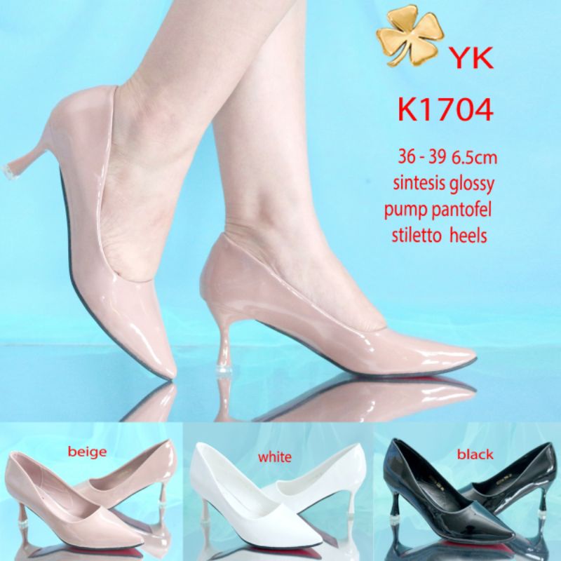 Jual YKshoes 1704 heels 7cm pump pantofel stiletto heels black beige ...