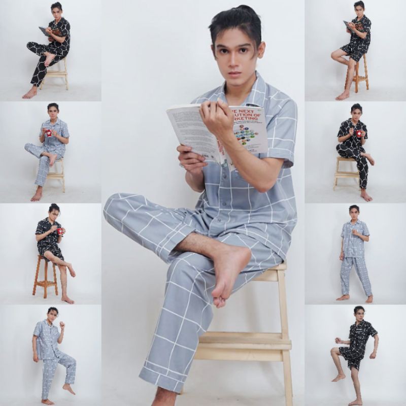 Jual piyama cowok set baju tidur celana panjang dan hotpant stelan ...