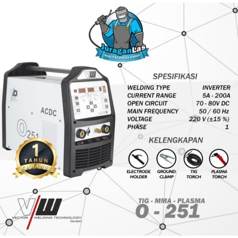 Jual Mesin Las Argon Tig AC/DC 200A DC Plasma Cut 40A merk Vector O-251 | Shopee Indonesia