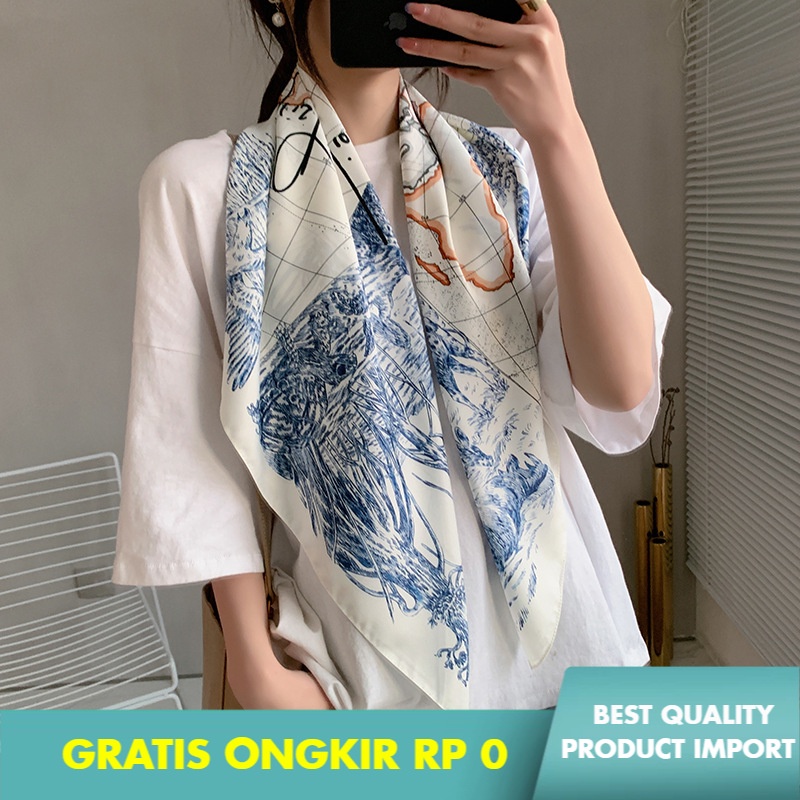 Jual Syal Wanita Bahasa Perancis Retro Mos Elegan Twill 90 Besar ...