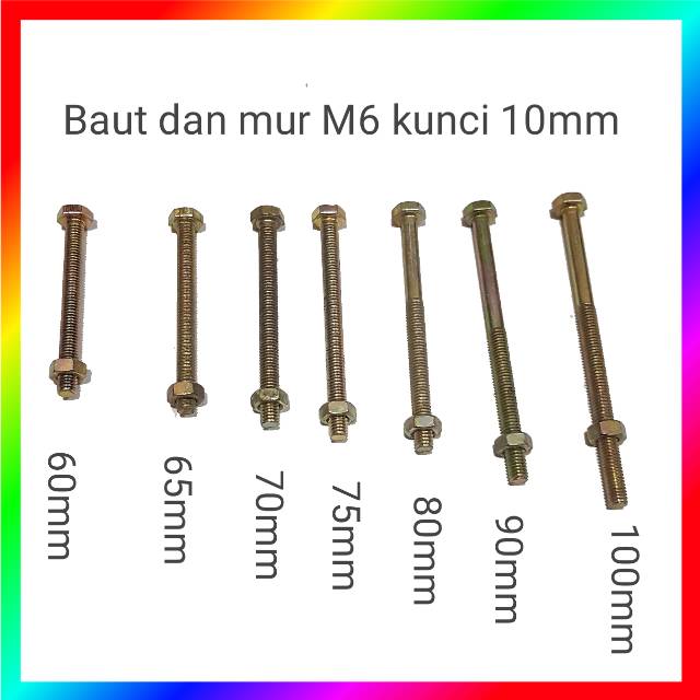 Jual Baut dan mur M6 60 - 100mm kepala kunci 10 | Shopee Indonesia