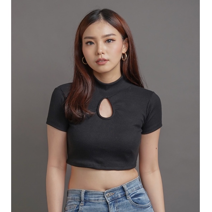 Jual Modavie Angel Crop Top Korean Style Basic Crop Tee High Neck