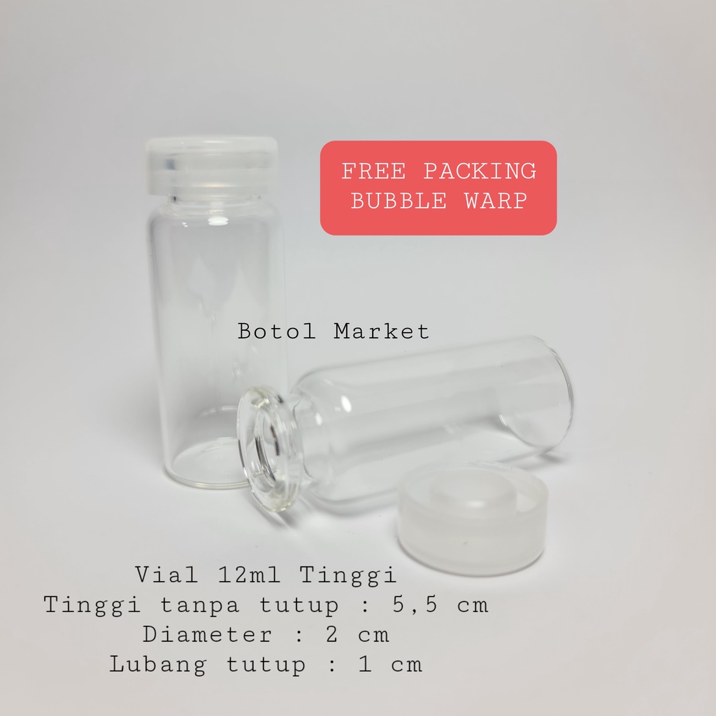 Jual Vial 12ml TINGGI botol kaca tester tutup sumbat Plastik | Shopee ...