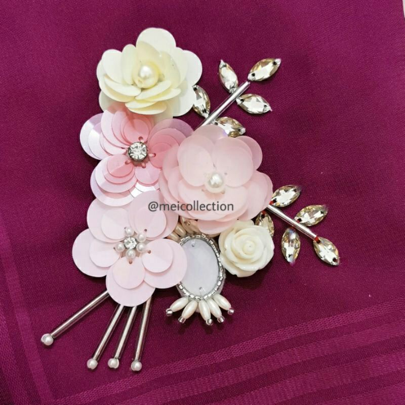 Jual payet rangkai bunga 3d KOMPILASI nuansa pink permata mutiara pink ...