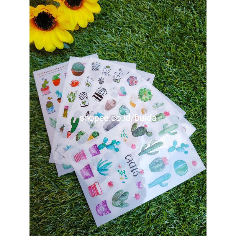 Jual Stiker Sticker kaktus tanaman Cactus succulent Label Gambar bunga ...