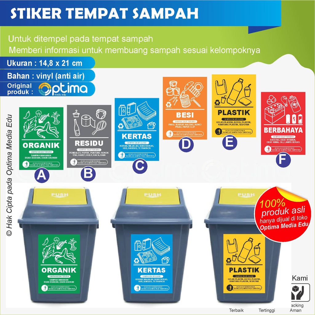 Jual STIKER TEMPAT SAMPAH ORGANIK , RESIDU, KERTAS, BESI, PLASTIK ...