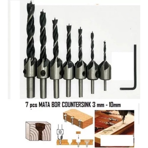 Jual Mata Bor Kayu Countersink For Carpenter Tools 7 Pcs Ukuran 3mm ...