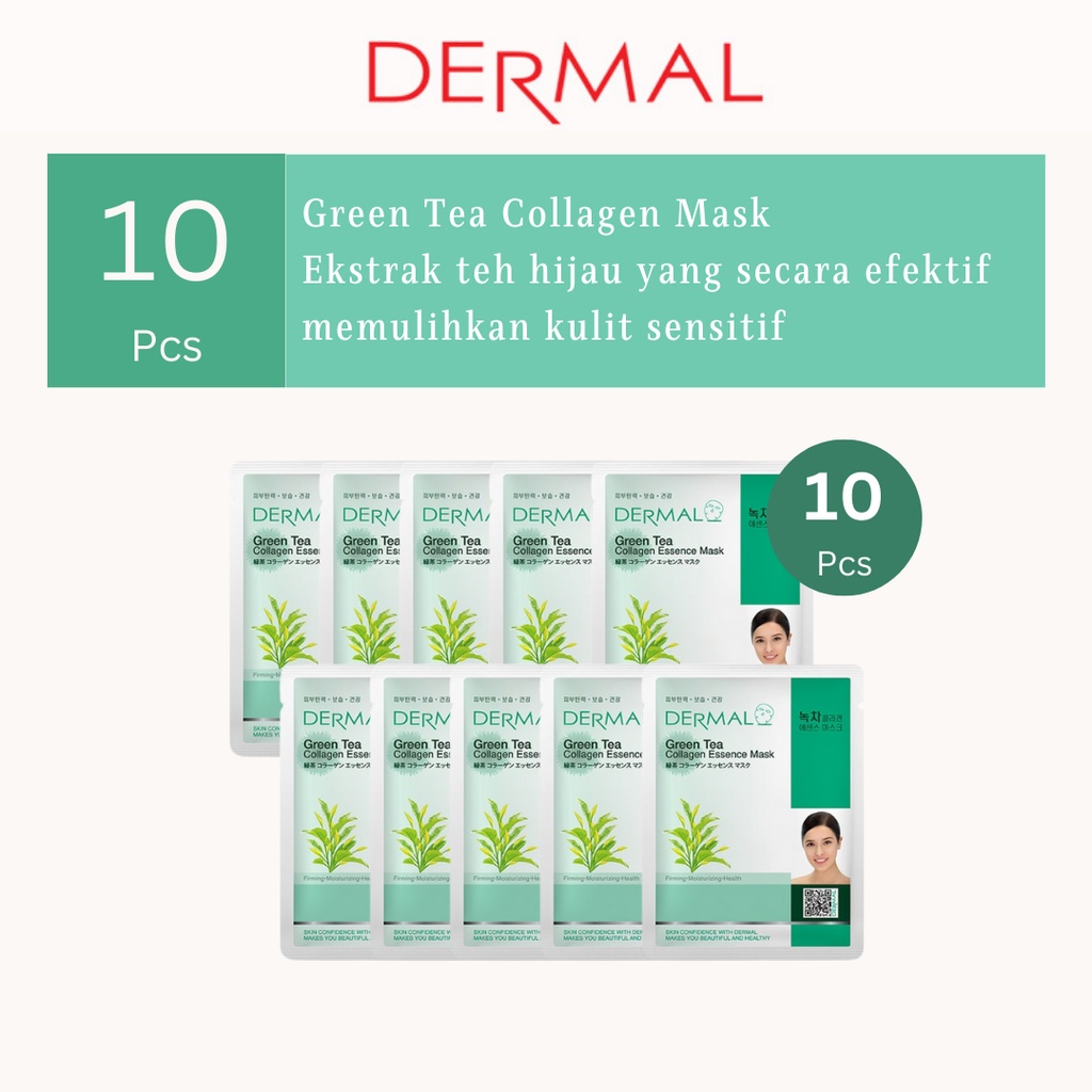 Jual Dermal Green Tea Collagen Essence Sheet Mask - Bundling 10Pcs ...