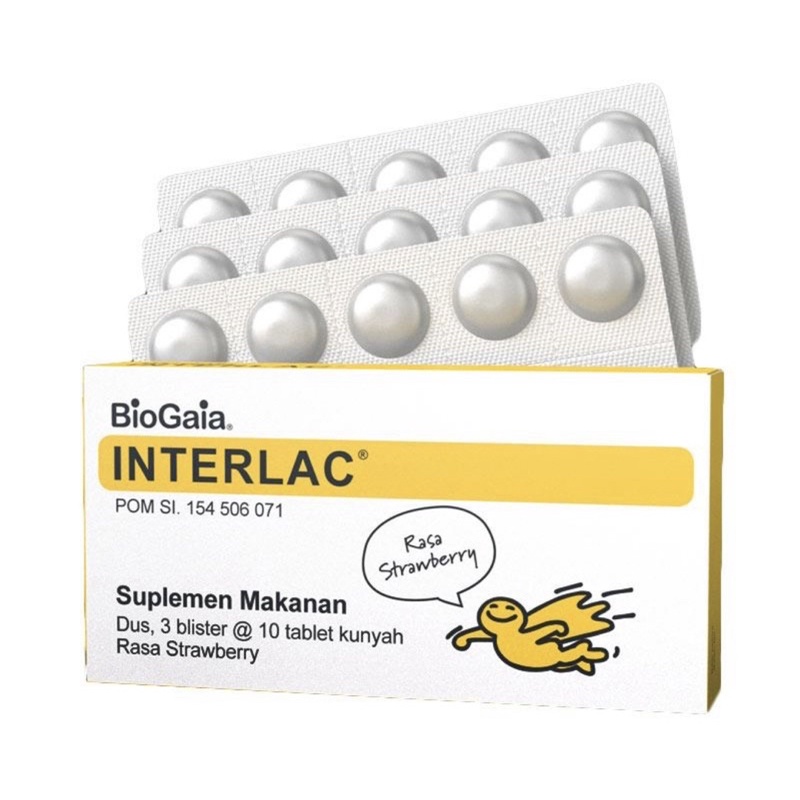 Jual Interlac Probiotik Tablet Kunyah Strawberry - 10 tablet & 1 Box 30 ...