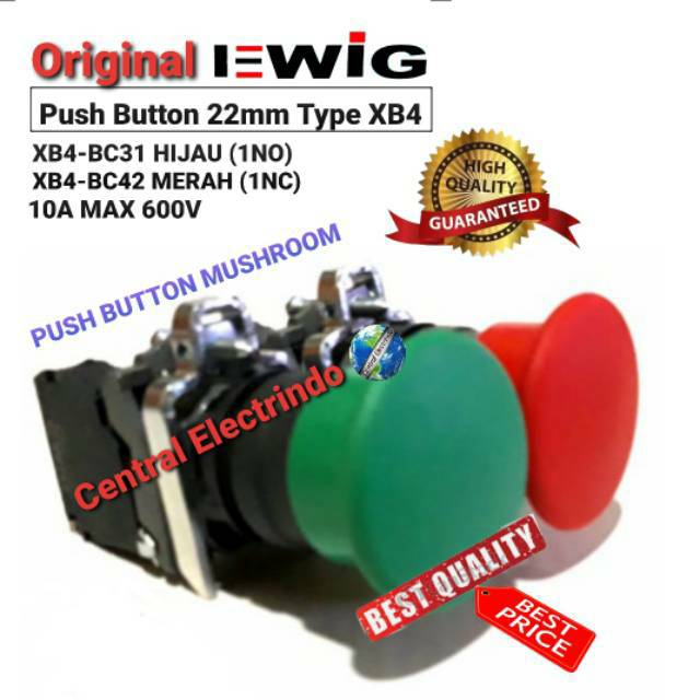 Jual Push Button EWIG 22mm XB4 BC31 Hijau (1NO) XB4 BC42 Merah (1NC ...
