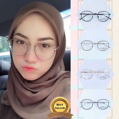Jual KACAMATA MINUS WANITA BULAT BESI RINGAN TERBARU - HITAM FULL, FRAME SAJA | Shopee Indonesia