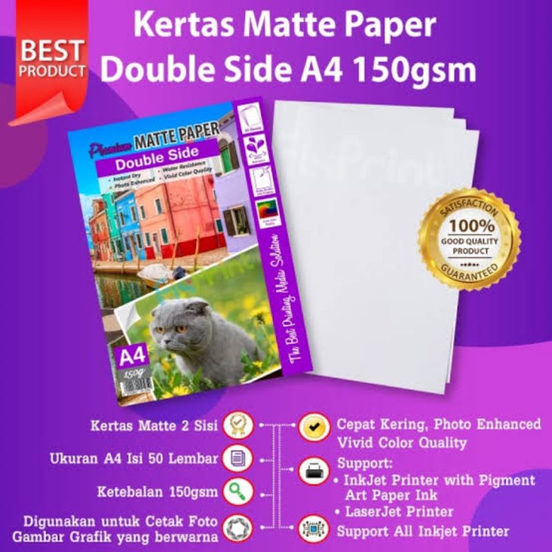 Jual Kertas Matte Paper Double Side A4 120gsm isi 50 Lembar | Shopee ...