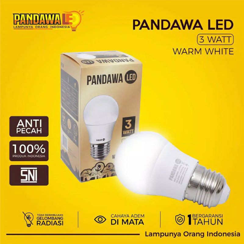 Jual Lampu LED 3 Watt Pandawa Cahaya Warm White E27 | Shopee Indonesia