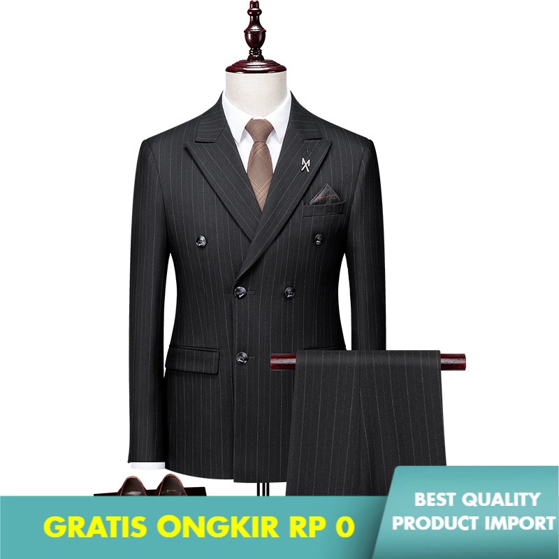 Jual Jas Pria Setelan Jas Pria Kasual Setelan Jas Kerah Korea Bergaris ...