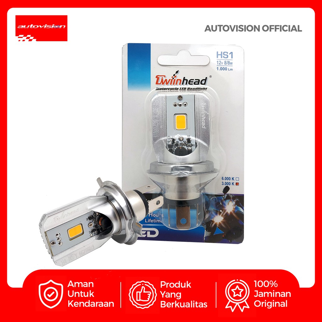 Jual Lampu Utama Motor Autovision LED HS1 12V 8/8W - 1000LM - 3000K | Shopee Indonesia