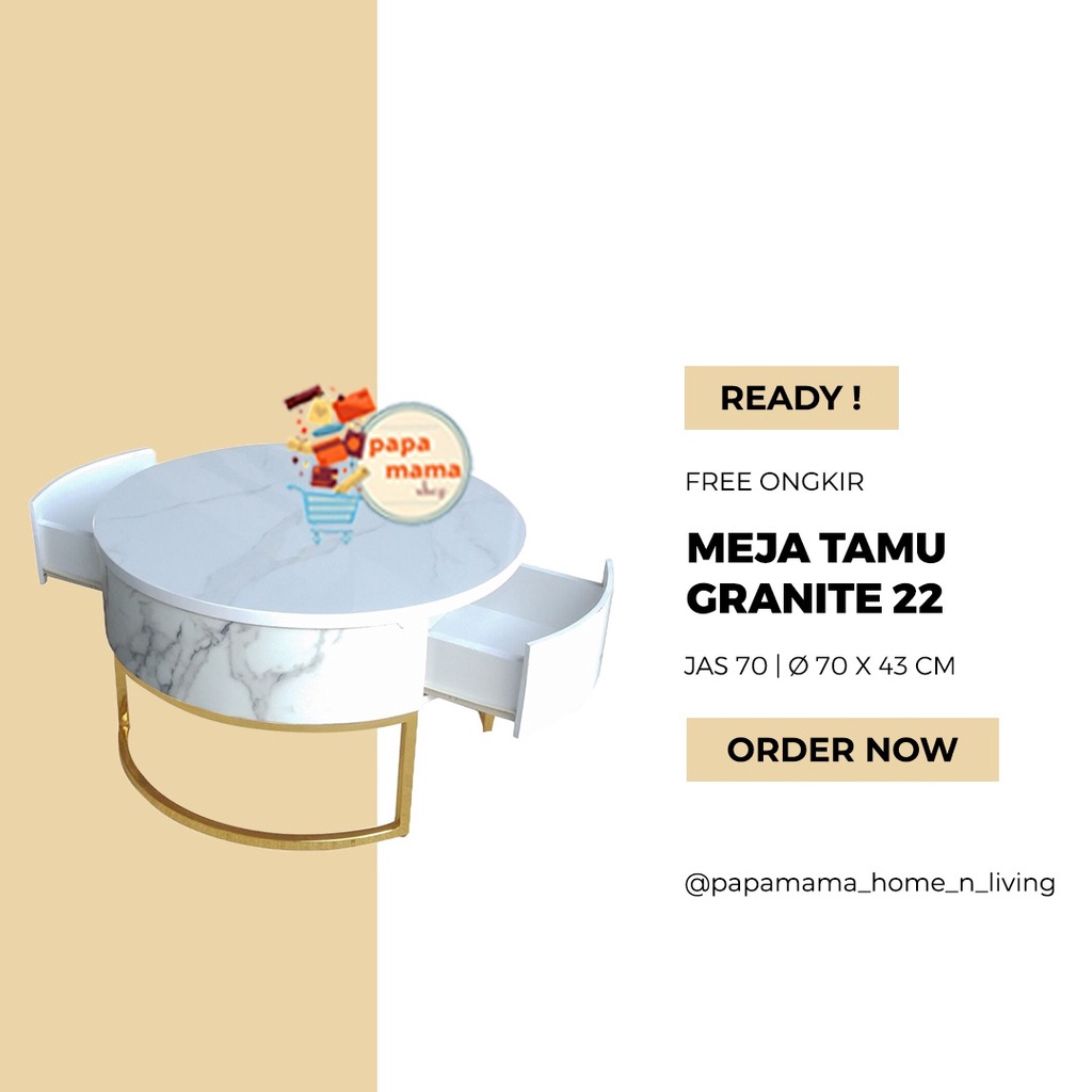 Jual Meja Tamu Granite Mewah Kaki Gold Model Bulat 2 Laci 70 cm ...