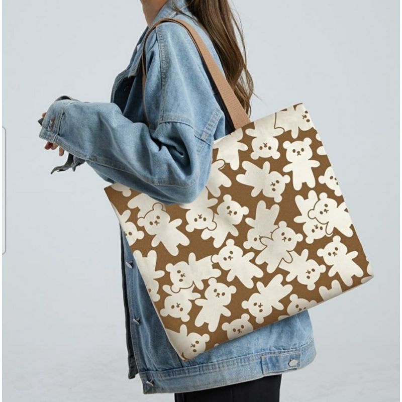 Jual Totebag BiuBiu Cat Motif Abstrak Kanvas Kucing Aestethic beruang ...