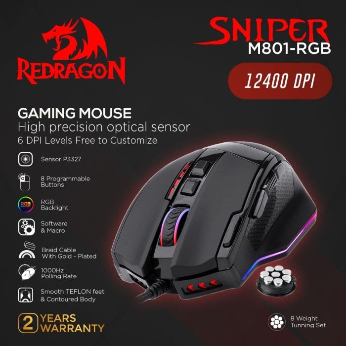 Jual Redragon Gaming Mouse RGB SNIPER - M801-RGB | Shopee Indonesia