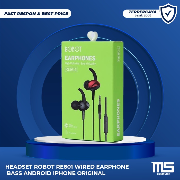 Jual Headset Robot RE801 Wired Earphone Bass Android iPhone Original ...