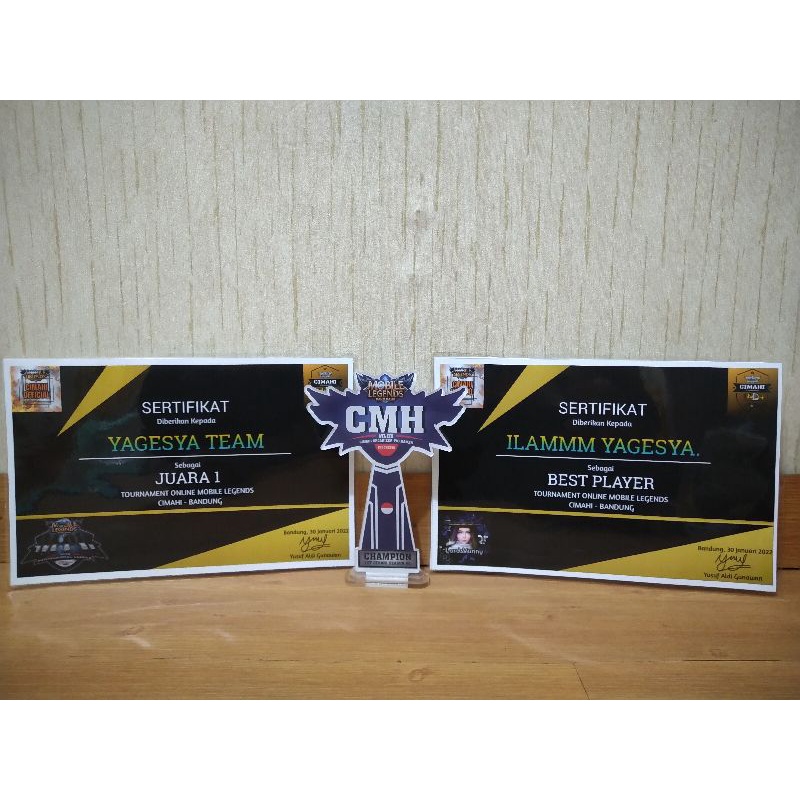 Jual PIALA / TROPHY AKRILIK MPL 3MM + SERTIFIKAT MOBILE LEGENDS 1 PAKET ...