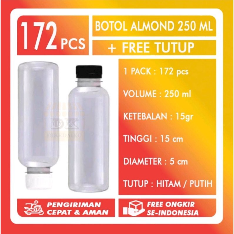 Jual [ FREE PACKING PLASTIK + TUTUP BOTOL ] Botol Plastik ALMOND 250ml ...