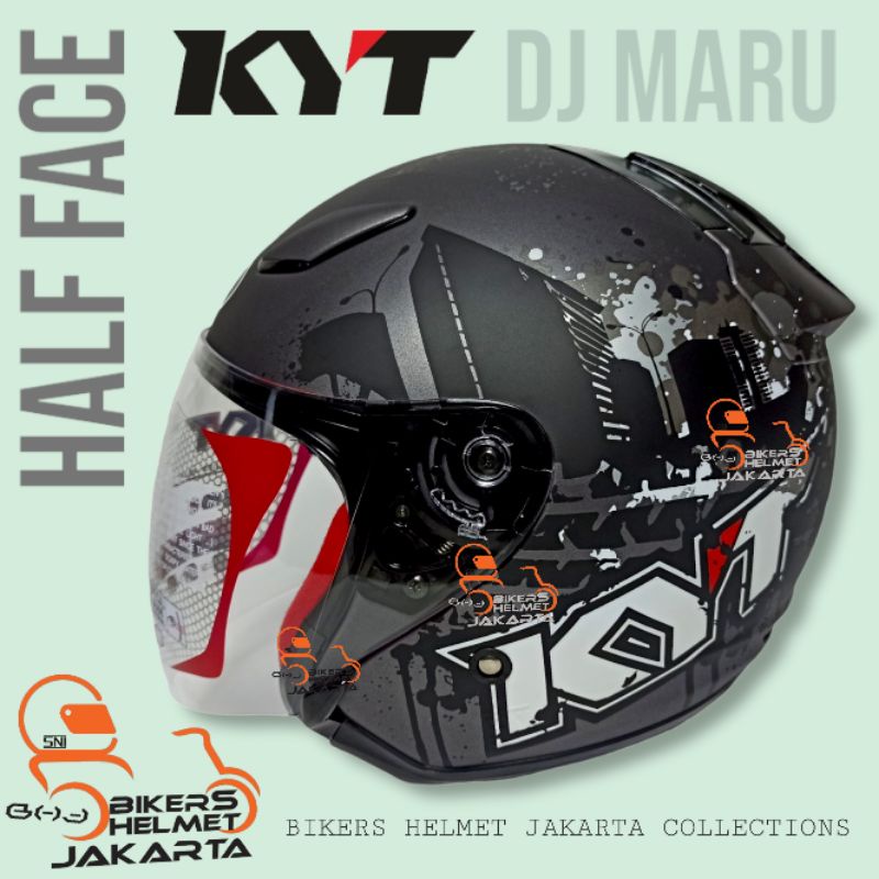 Jual KYT HELM DJ MARU MOTIF 10 BLACK DOFF GUN METAL HALF FACE | Shopee Indonesia