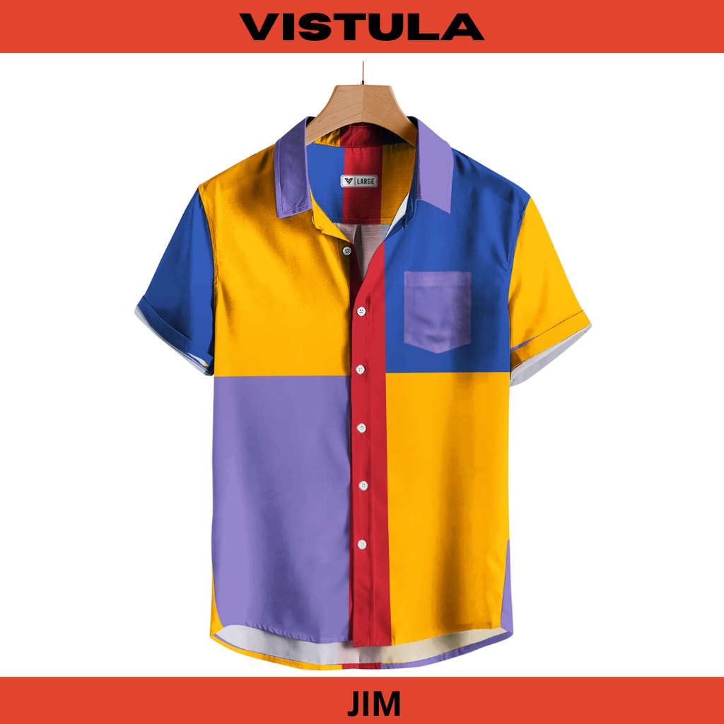 Jual Kemeja Pantai Lengan Pendek Pria Color Block Series - JIM | Shopee ...