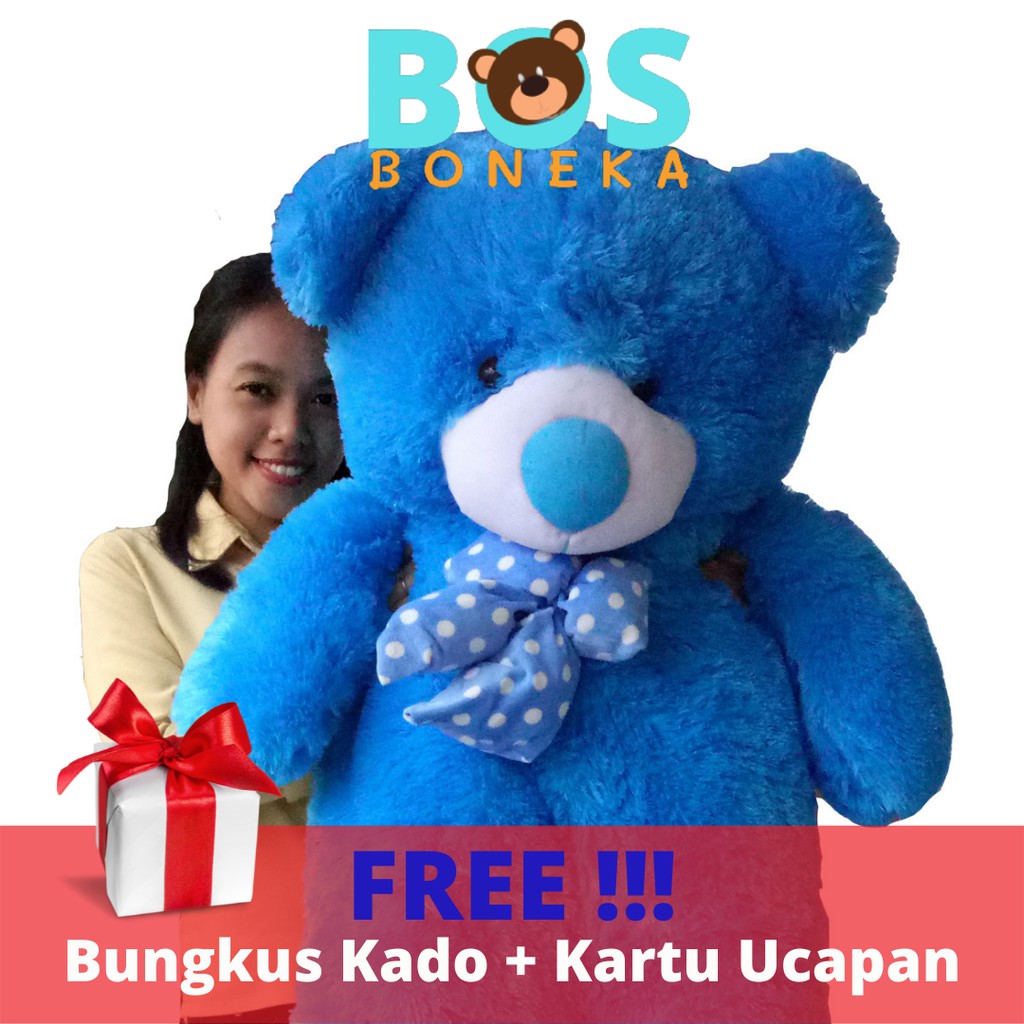 Jual Boneka Beruang Teddy Bear Jumbo EL Biru 10 Warna FREE Bungkus Kado ...