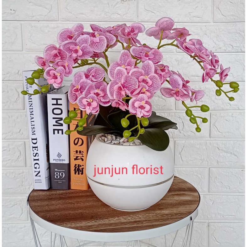 Jual bunga anggrek bulan kain artificial pot Bola//bunga anggrek ...