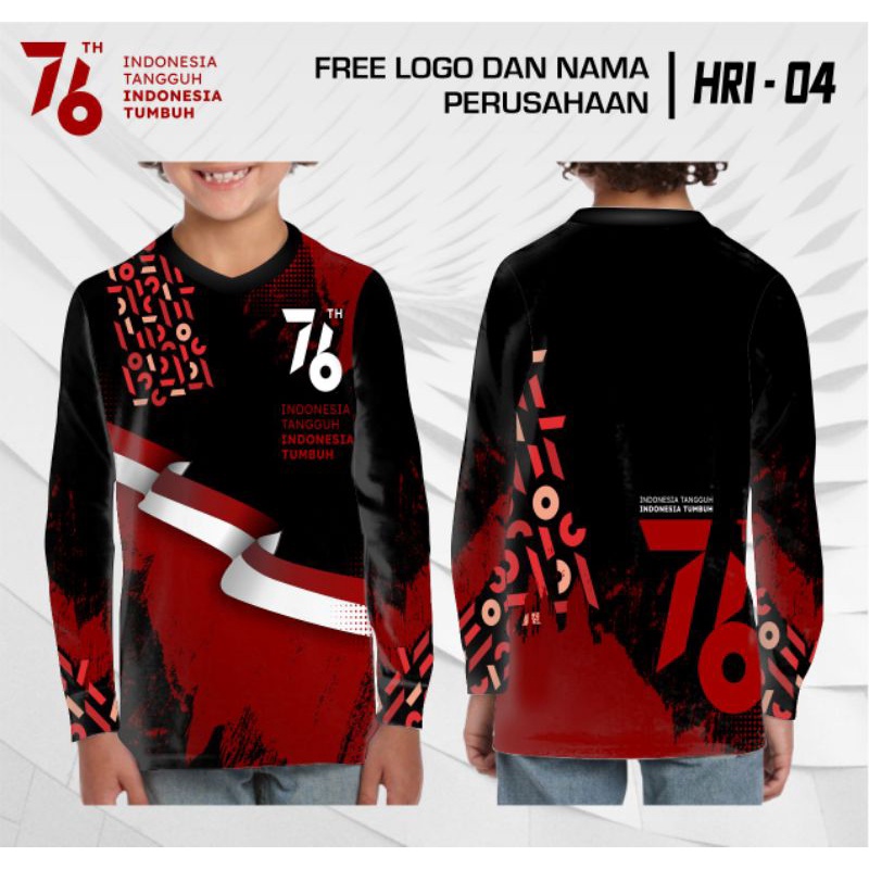 Jual jersey anak lengan panjang HUT RI 76, kaos HUT RI 76 baju agustusan dirgahayu kemerdekaan ...