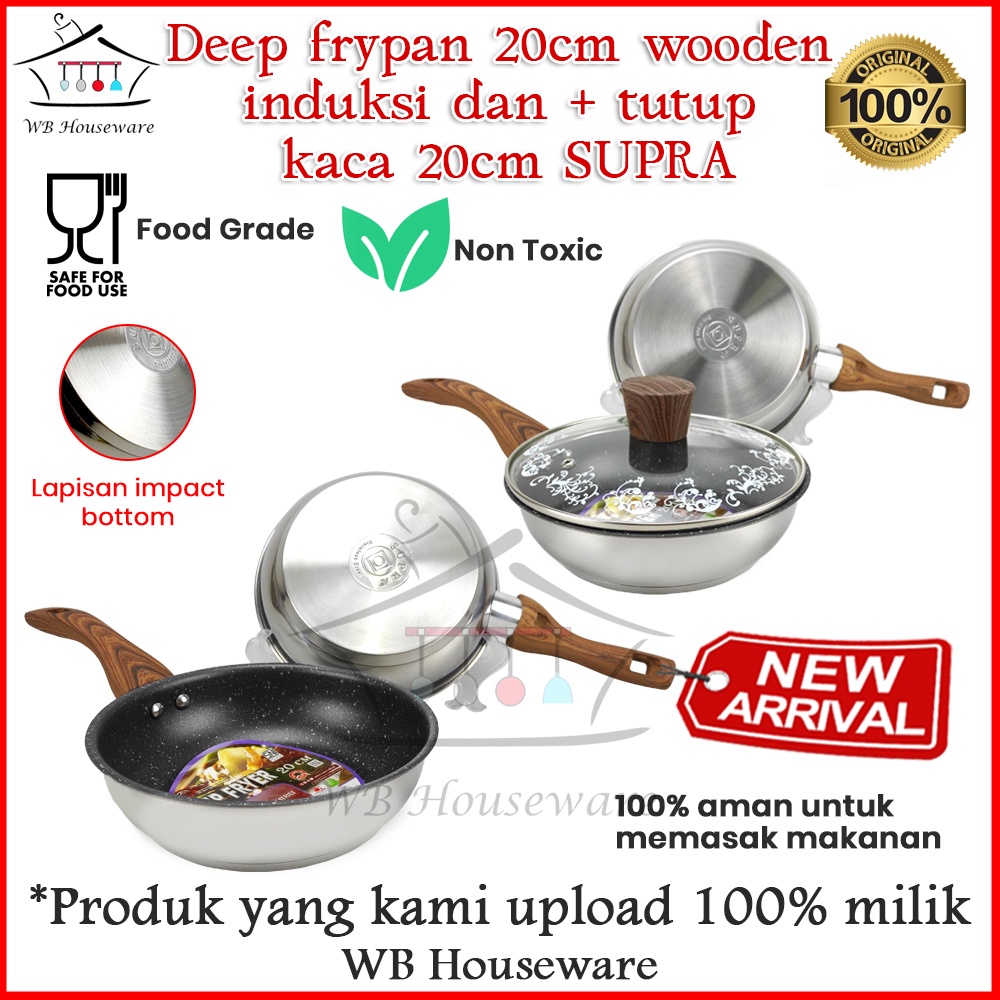 Jual NEW panci supra deep fry pan 20cm wooden series impact marble anti ...