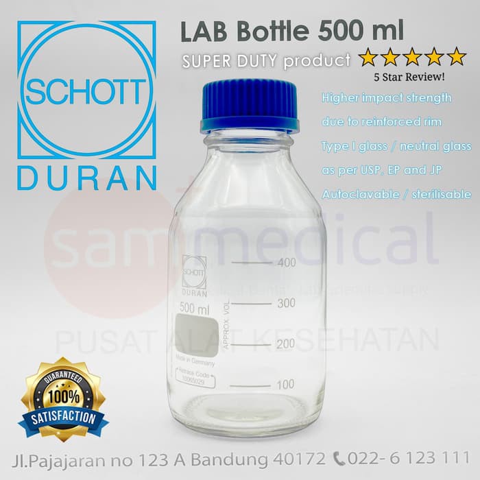 Jual Ready Schott Duran Botol Lab / Lab Bottle + Screw cap Biru - 500 ml | Shopee Indonesia