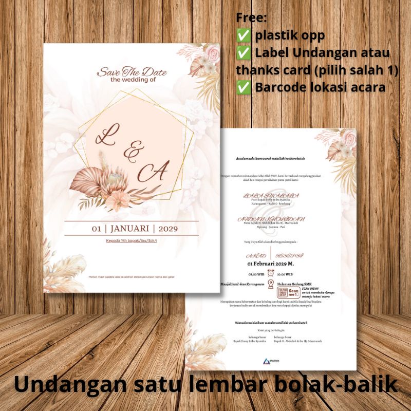 Jual Undangan 1 Lembar bolak-balik Pernikahan, Engagement, Tasyakuran ...