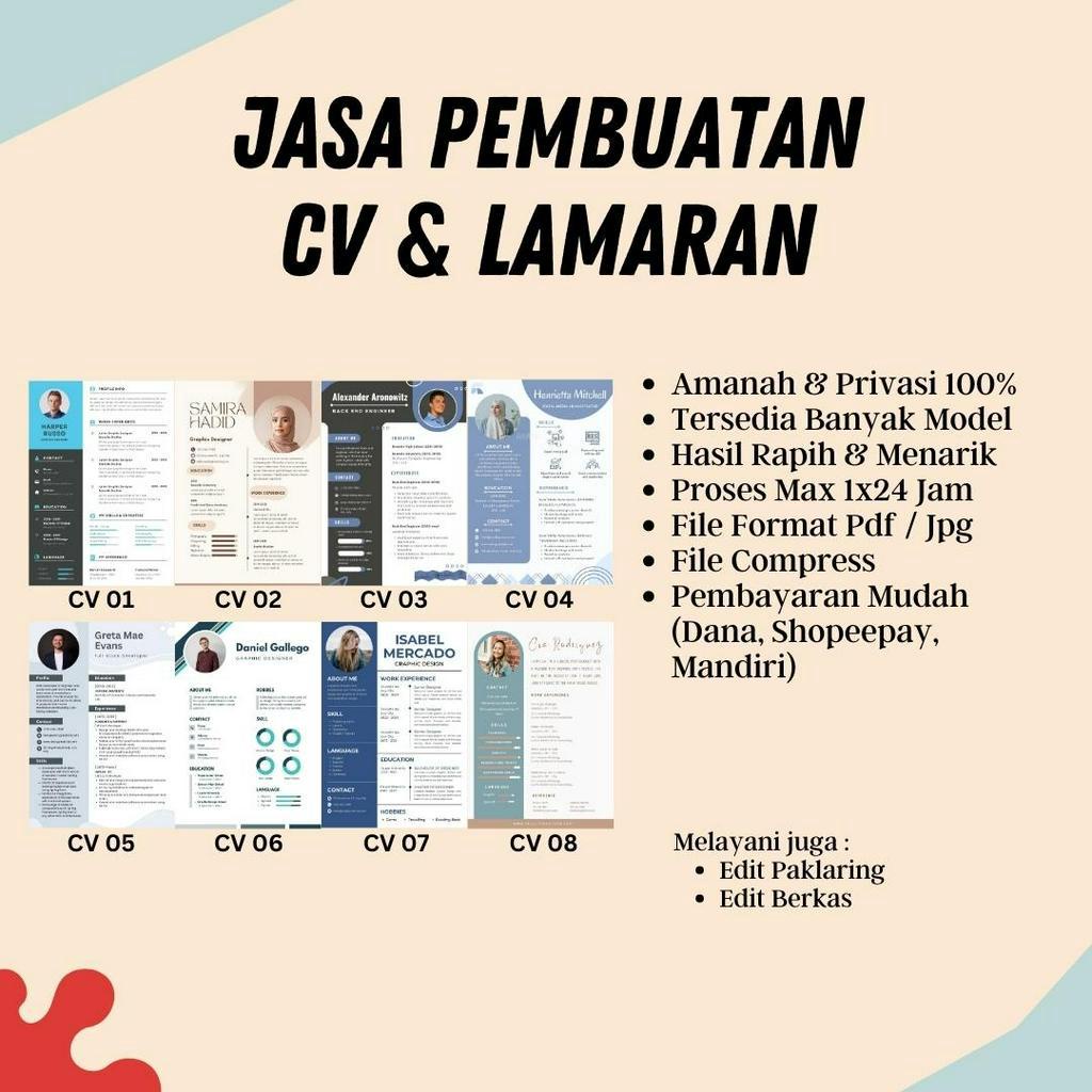 Jual Jasa Pembuatan CV / Lamaran Kerja Murah / Desain CV / CV ATS | Shopee Indonesia
