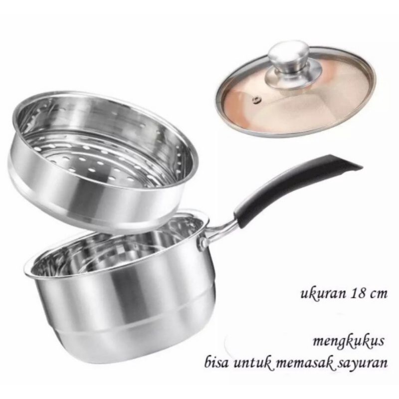 Jual panci susu steamer calypso 20cm / panci kukus 2 susun / Dandang steamer stainless tebal ...