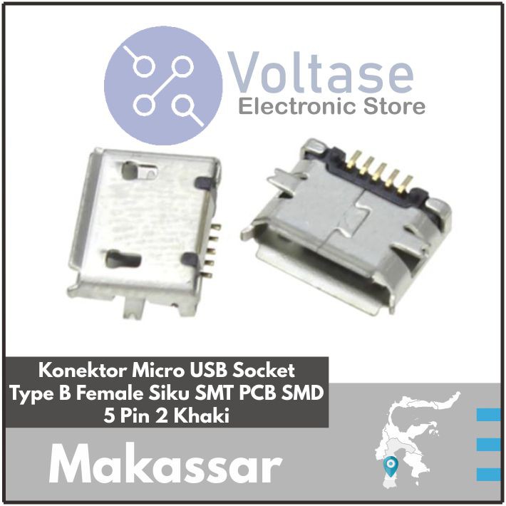Jual Konektor Micro USB Socket Type B Female Siku PCB SMD 5 Pin 2 Kaki ...