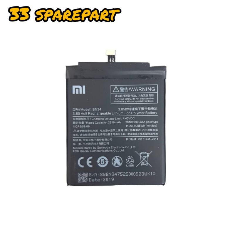 Jual BATERAI / BATRE BN34 - XIAOMI REDMI 5A ORIGINAL | Shopee Indonesia