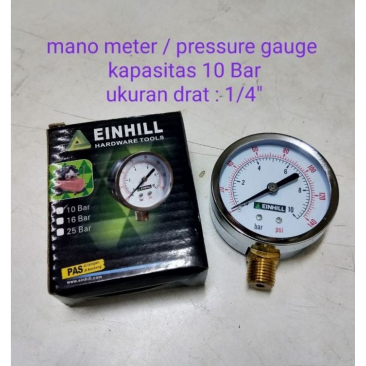 Jual mano meter 10 bar enhill - pressure gauge 10 Bar - ukuran angin ...