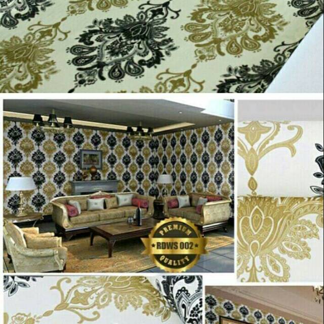 Jual WALLPAPER DINDING/WALLPAPER STICKER WPS155 BATIK HITAM GOLD ...